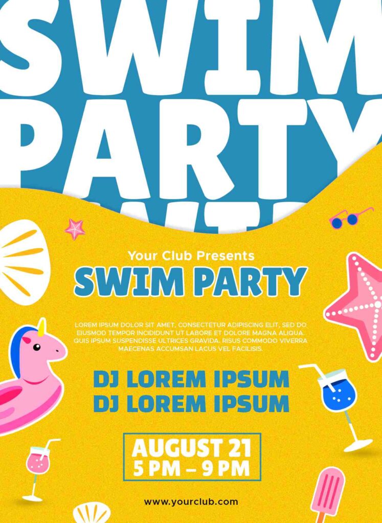 Free Swim Party Poster Template - FreeGraphica